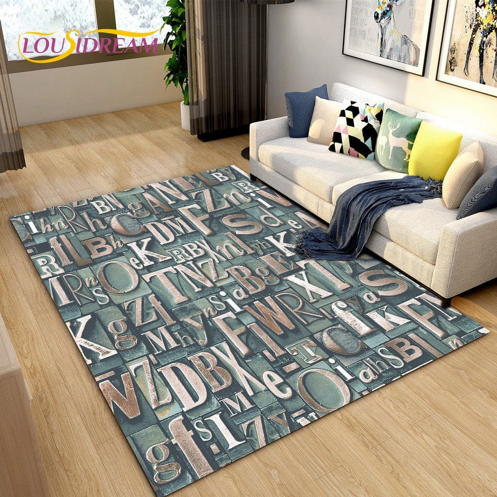 3D Letter Number Retro Area Rug Carpet Rug for Living Room Bedroom Sofa ...