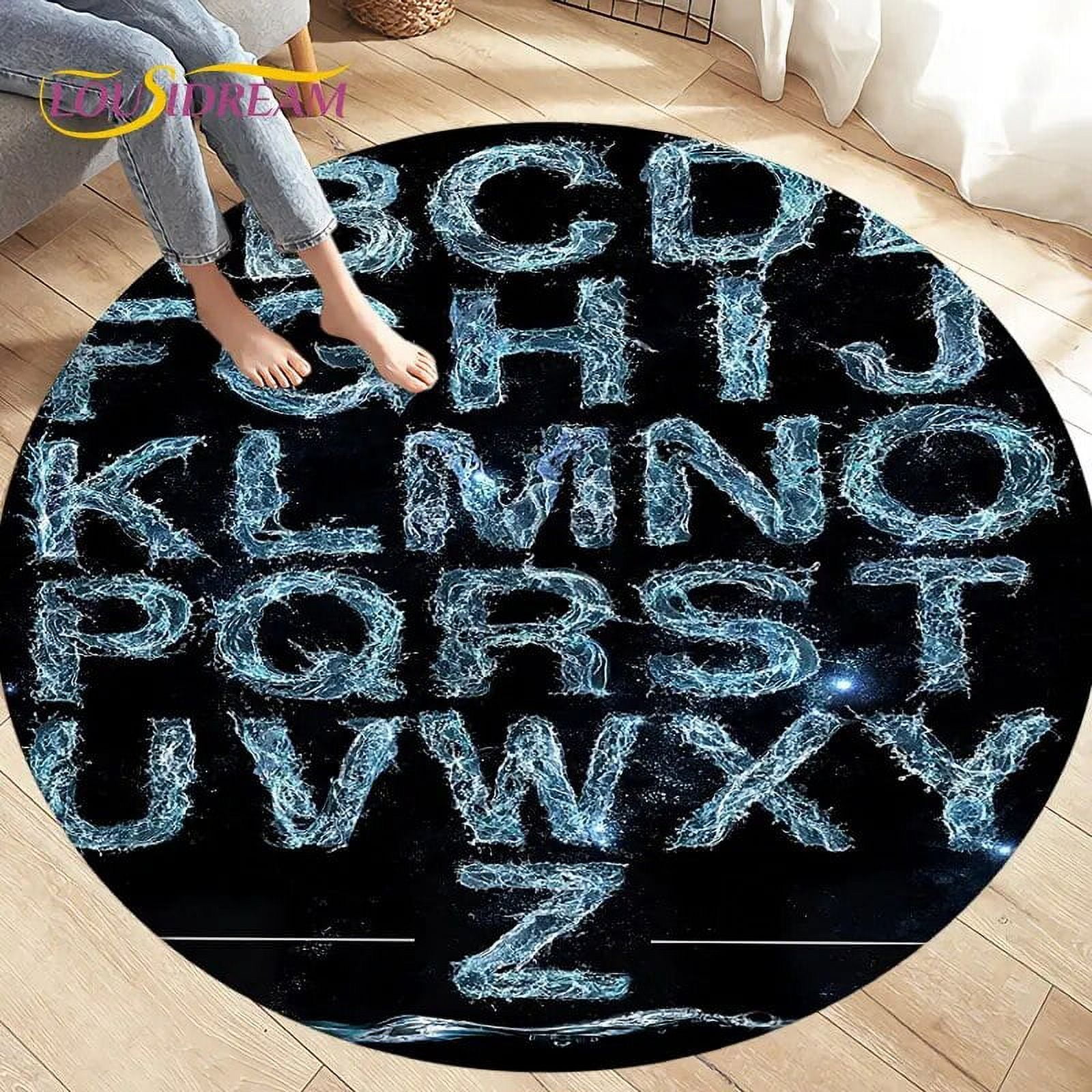 3D Letter Number Retro Round Area Rug Circle Carpet Rug for Living Room ...