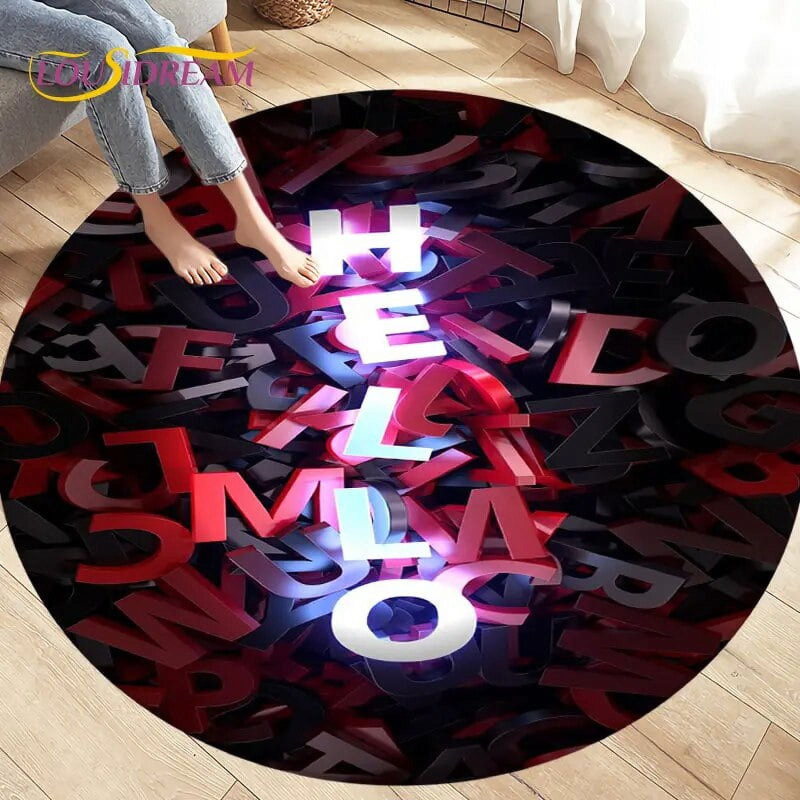 3D Letter Number Retro Round Area Rug Circle Carpet Rug for Living Room ...