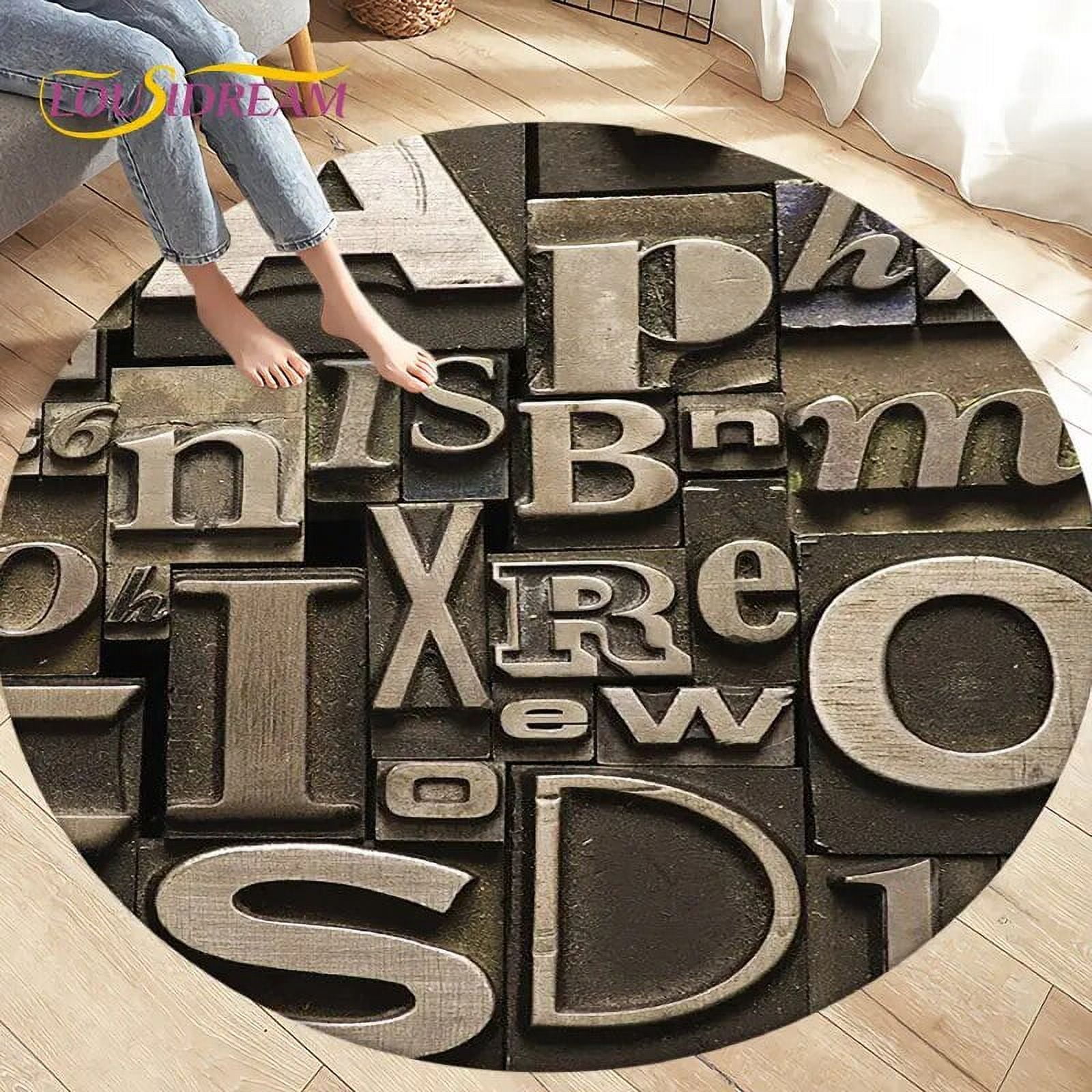 3D Letter Number Retro Round Area Rug Circle Carpet Rug for Living Room ...