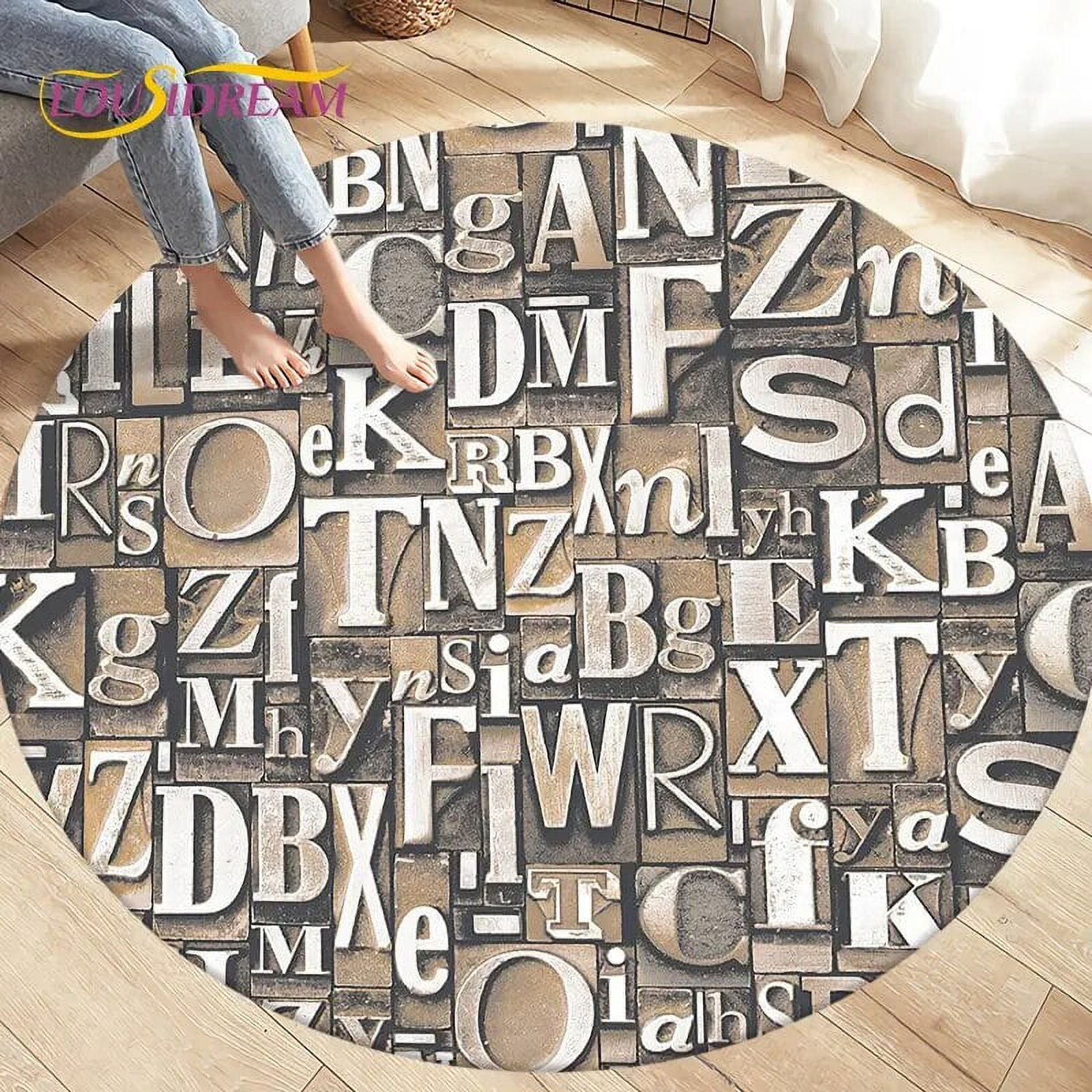 3D Letter Number Retro Round Area Rug Circle Carpet Rug for Living Room ...