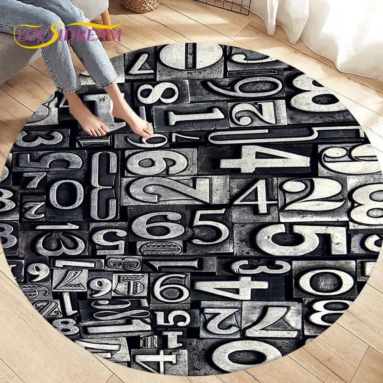 3D Letter Number Retro Round Area Rug Circle Carpet Rug for Living Room ...