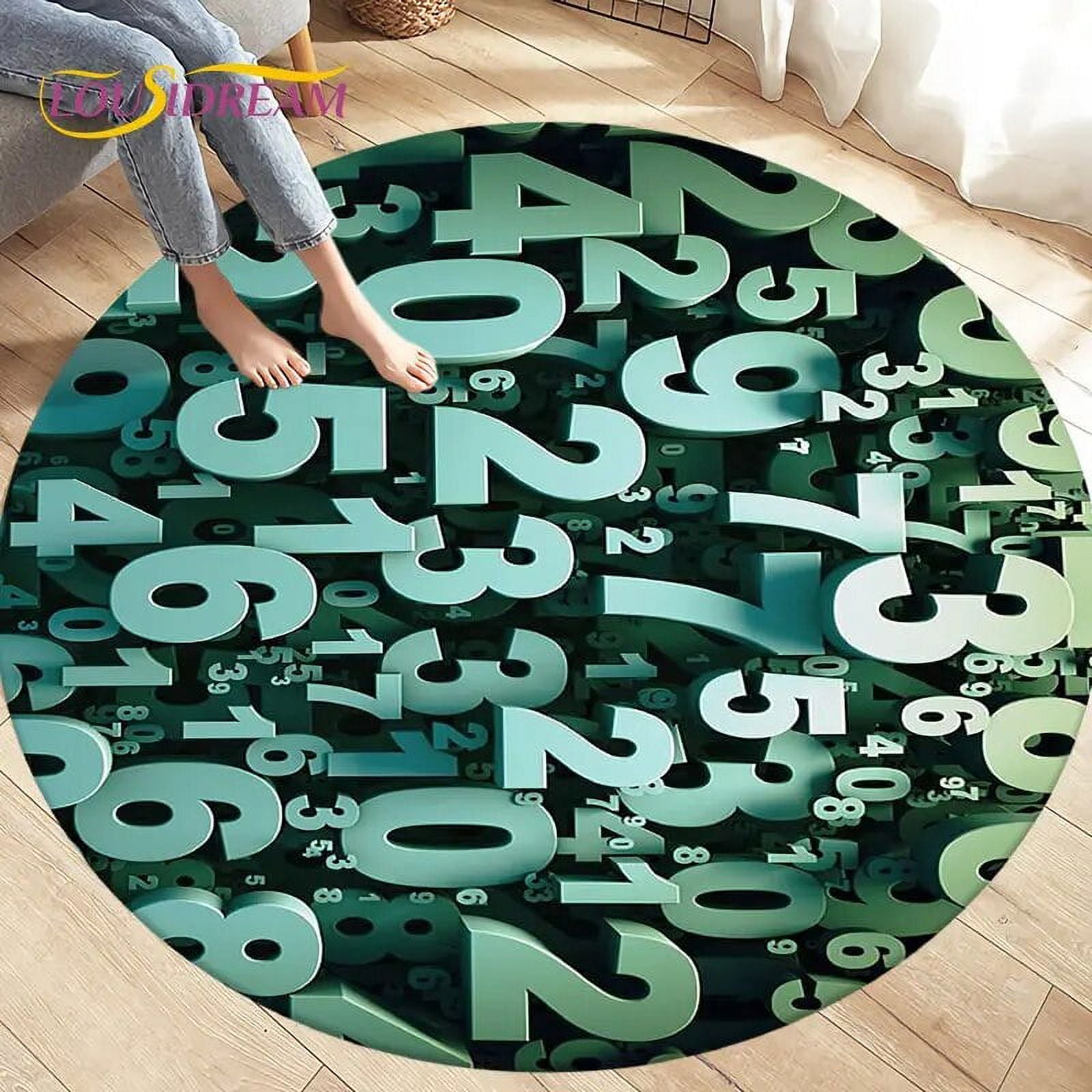 3D Letter Number Retro Round Area Rug Circle Carpet Rug for Living Room ...
