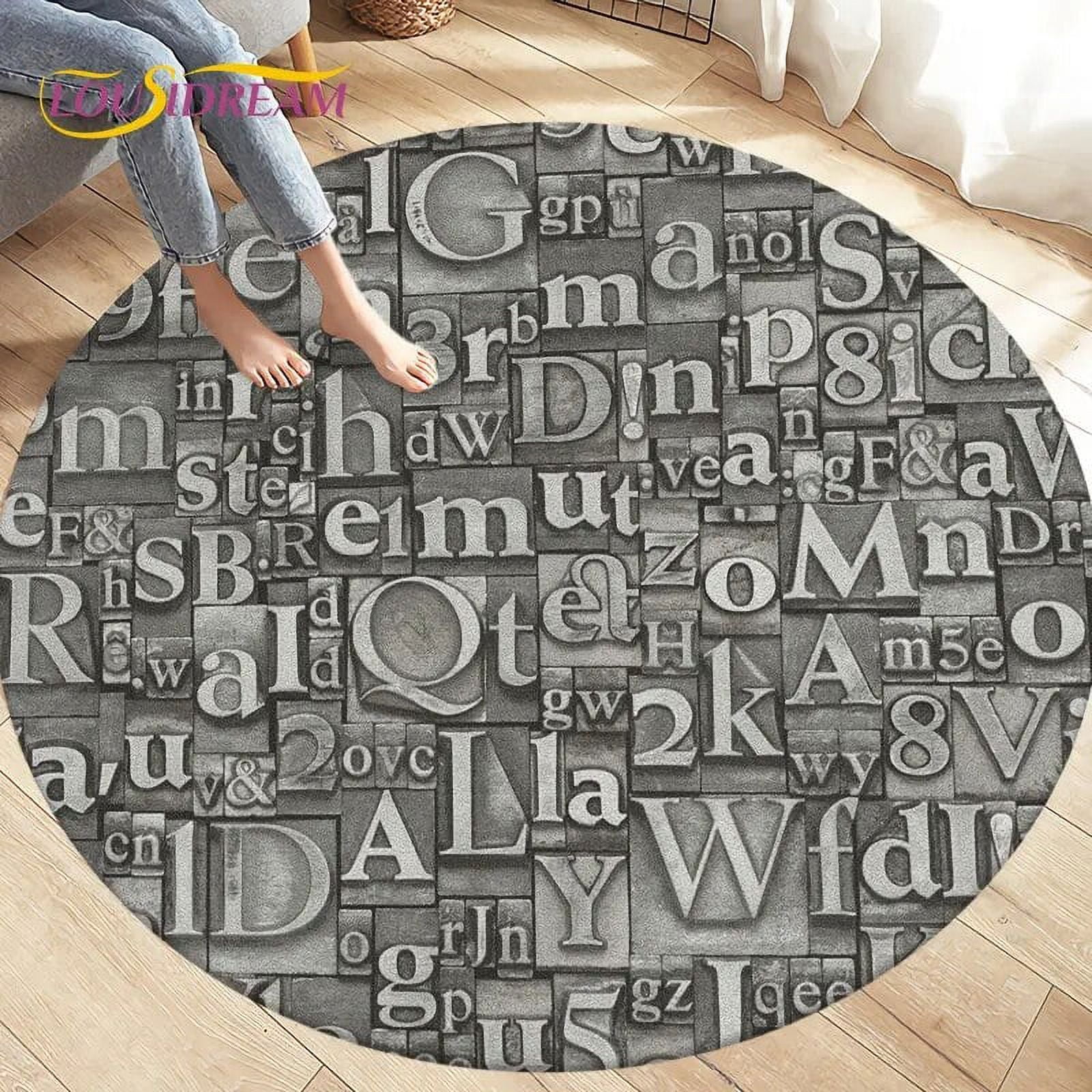 3D Letter Number Retro Round Area Rug Circle Carpet Rug for Living Room ...