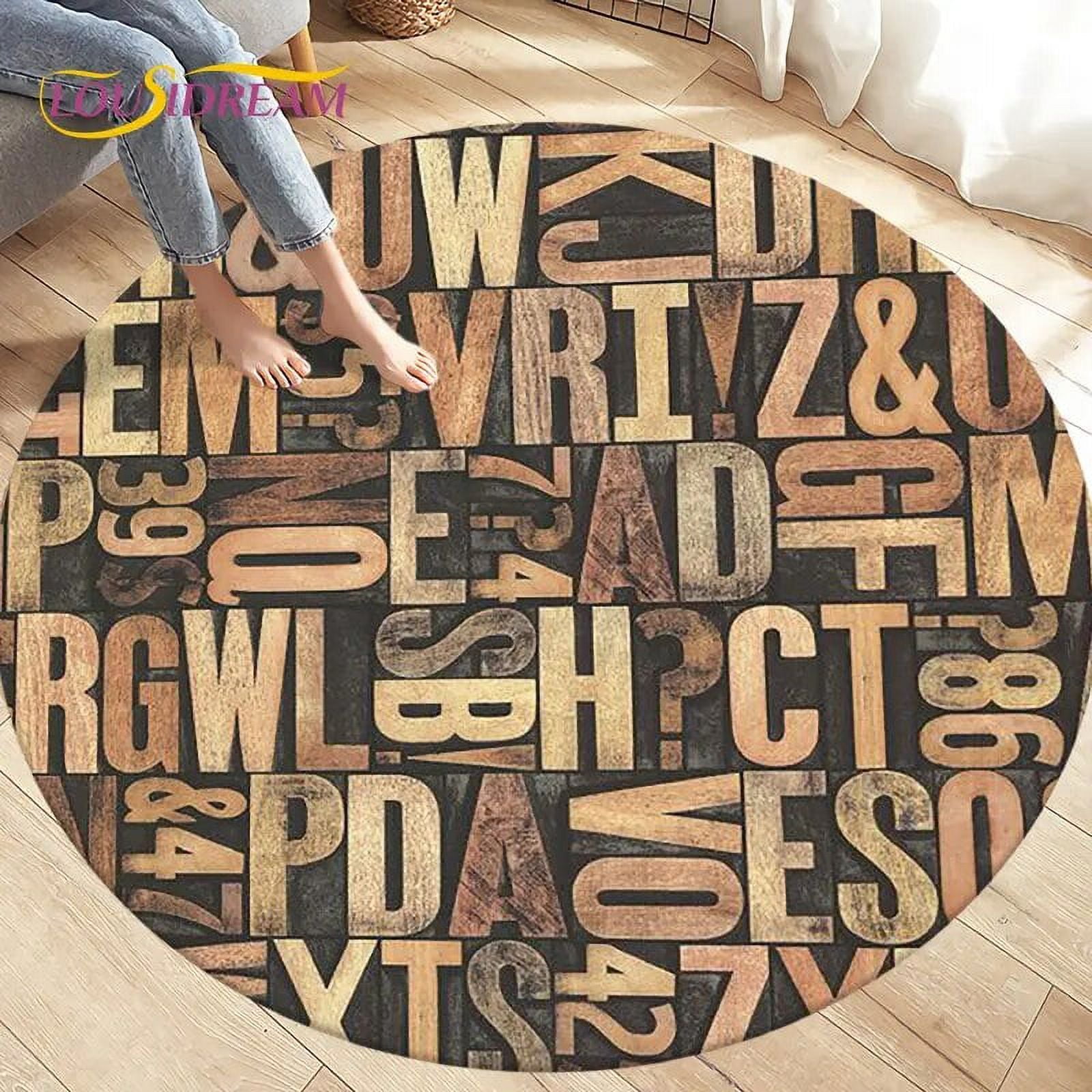 3D Letter Number Retro Round Area Rug Circle Carpet Rug for Living Room ...