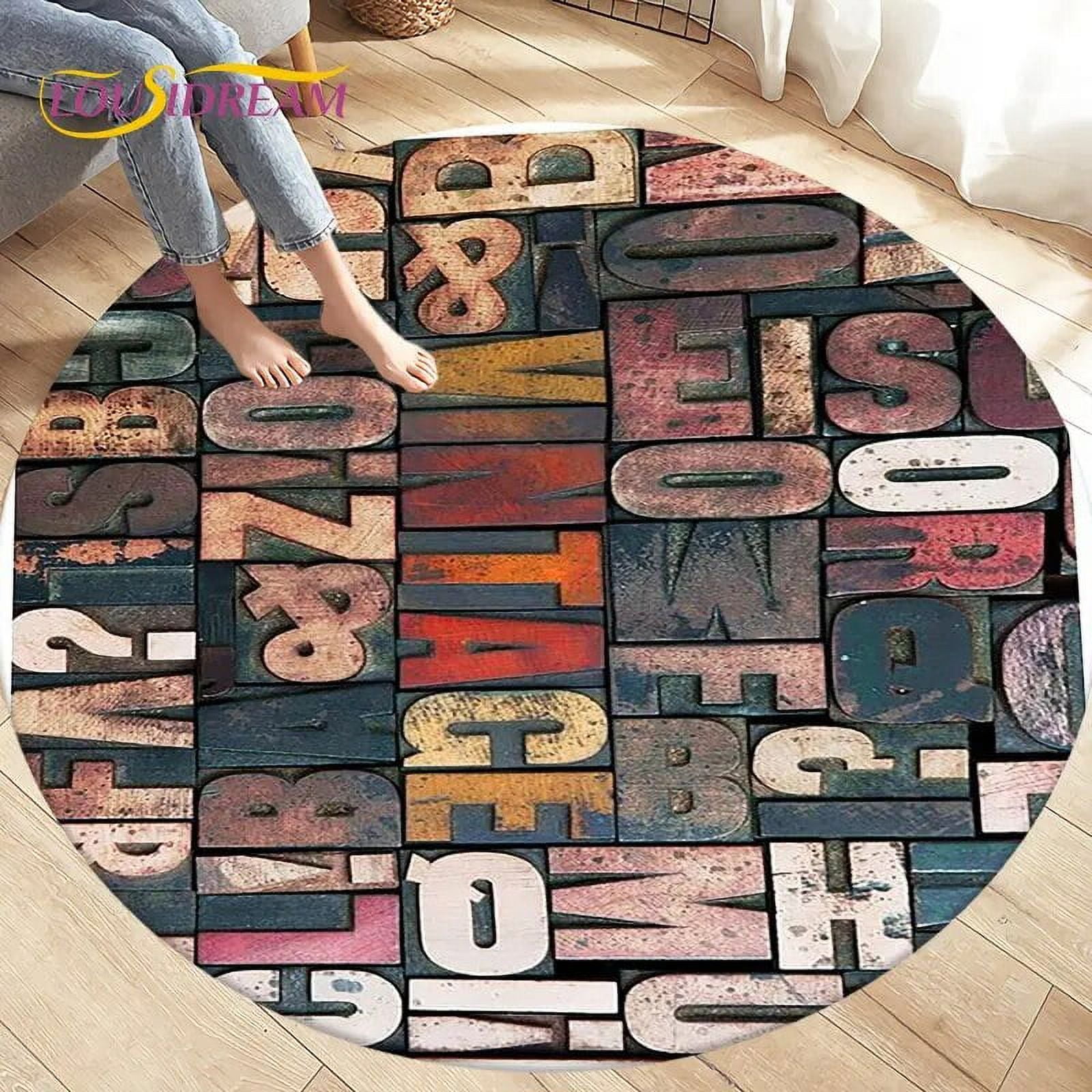 3D Letter Number Retro Round Area Rug Circle Carpet Rug for Living Room ...