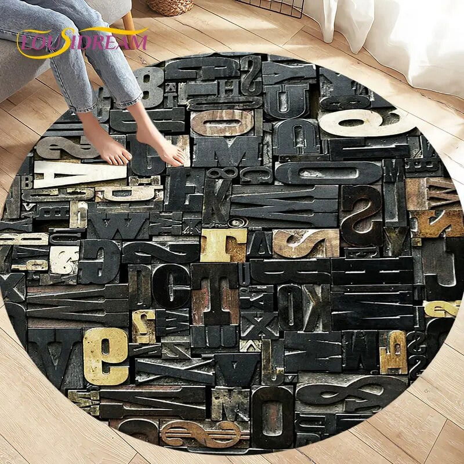 3D Letter Number Retro Round Area Rug Circle Carpet Rug for Living Room ...