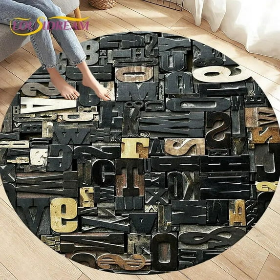 3D Letter Number Retro Round Area Rug Circle Carpet Rug for Living Room ...