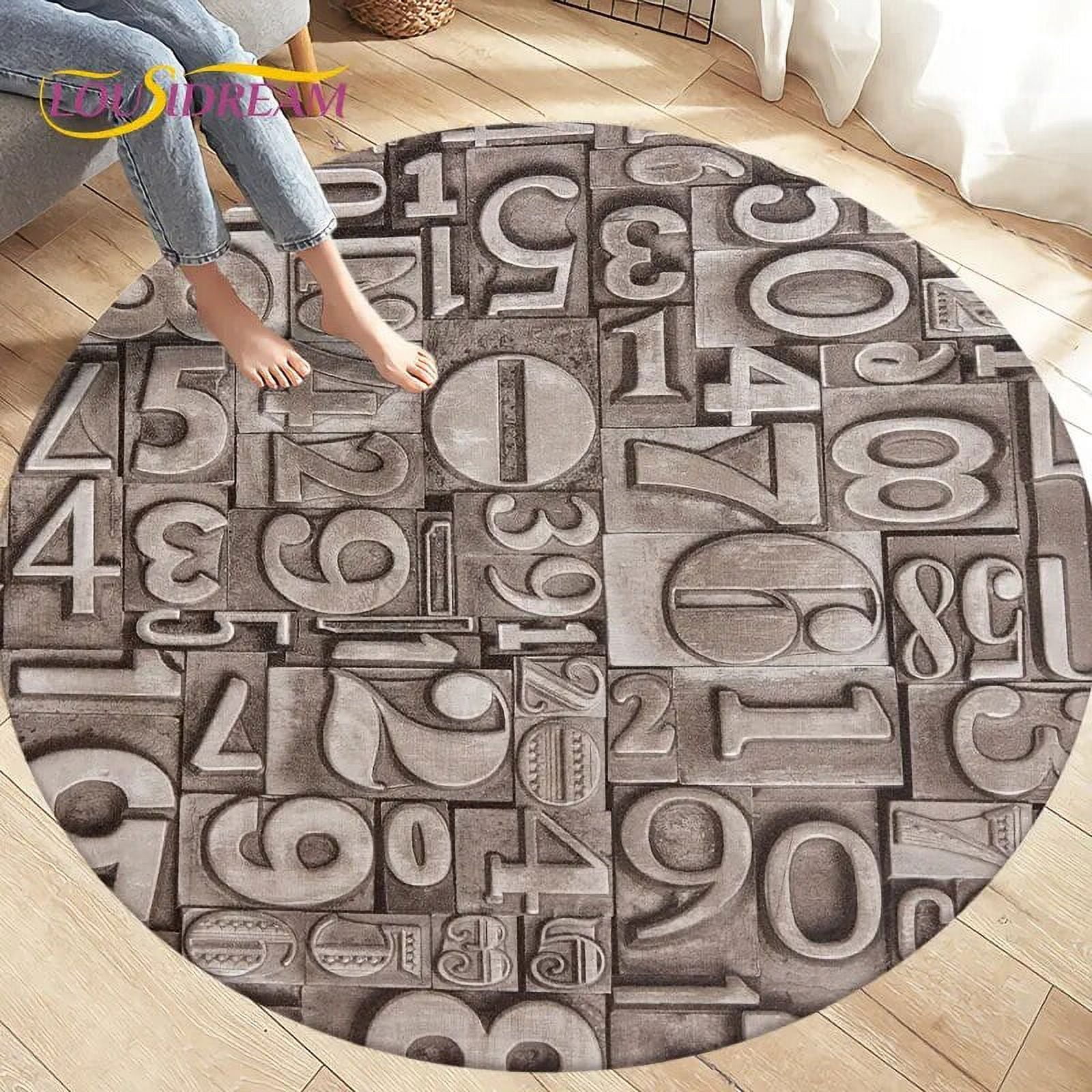 3D Letter Number Retro Round Area Rug Circle Carpet Rug for Living Room ...