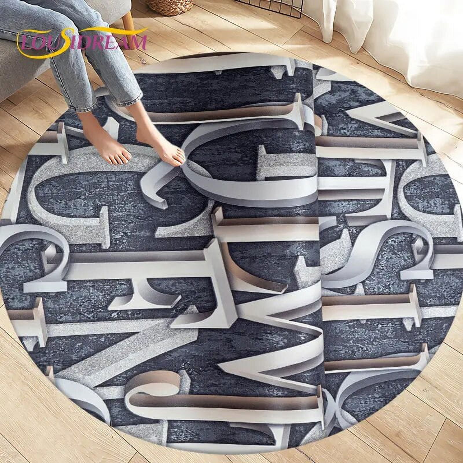 3D Letter Number Retro Round Area Rug Circle Carpet Rug for Living Room ...