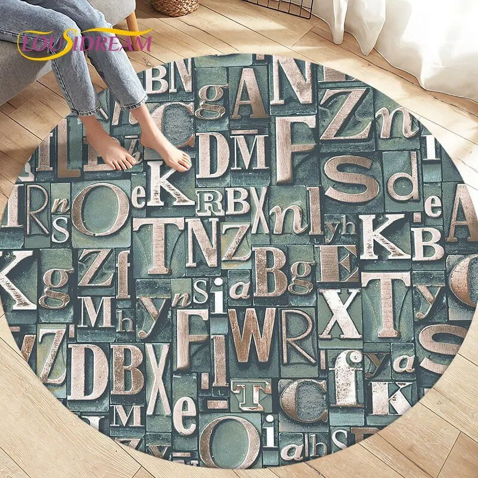 3D Letter Number Retro Round Area Rug Circle Carpet Rug for Living Room ...