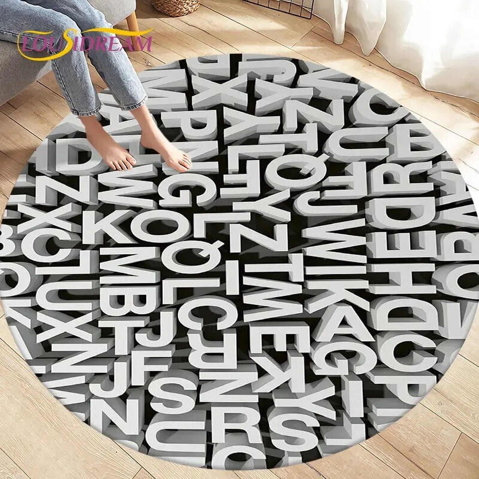 3D Letter Number Retro Round Area Rug Circle Carpet Rug for Living Room ...