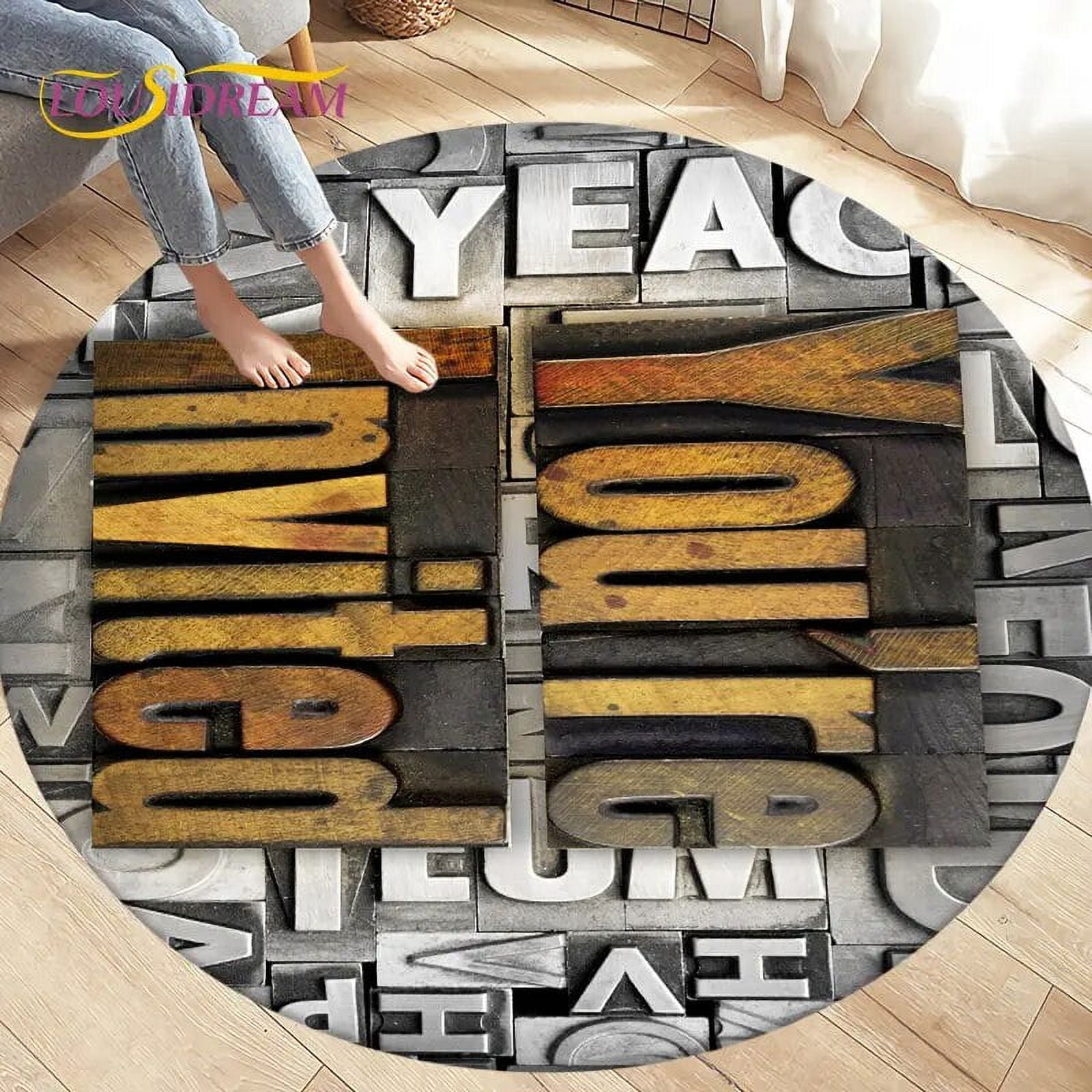 3D Letter Number Retro Round Area Rug Circle Carpet Rug for Living Room ...