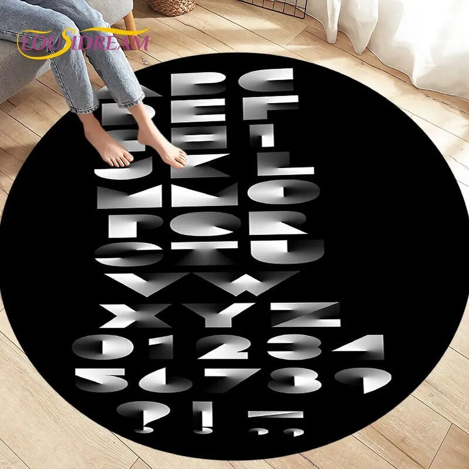 3D Letter Number Retro Round Area Rug Circle Carpet Rug for Living Room ...