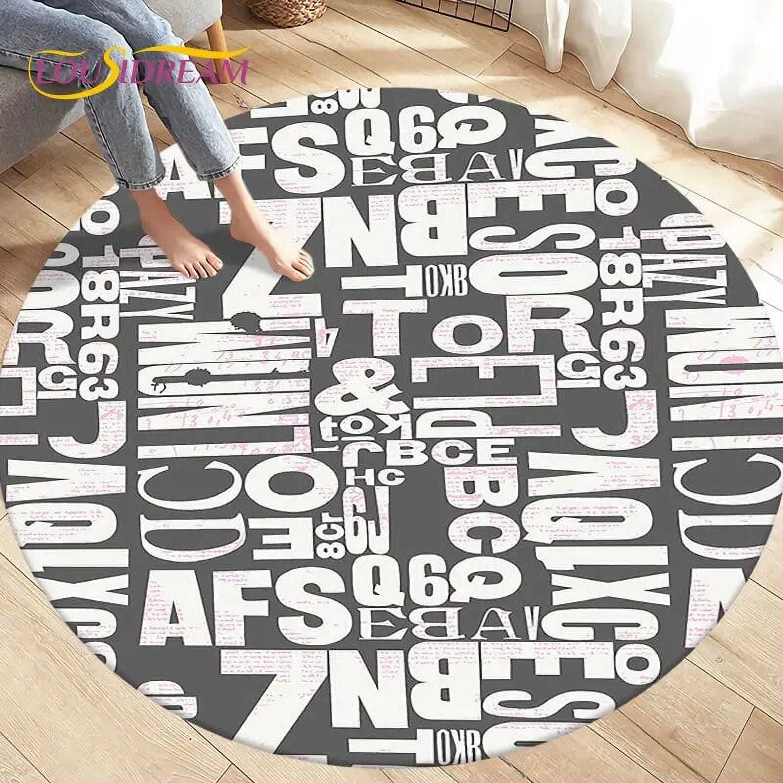 3D Letter Number Retro Round Area Rug Circle Carpet Rug for Living Room ...