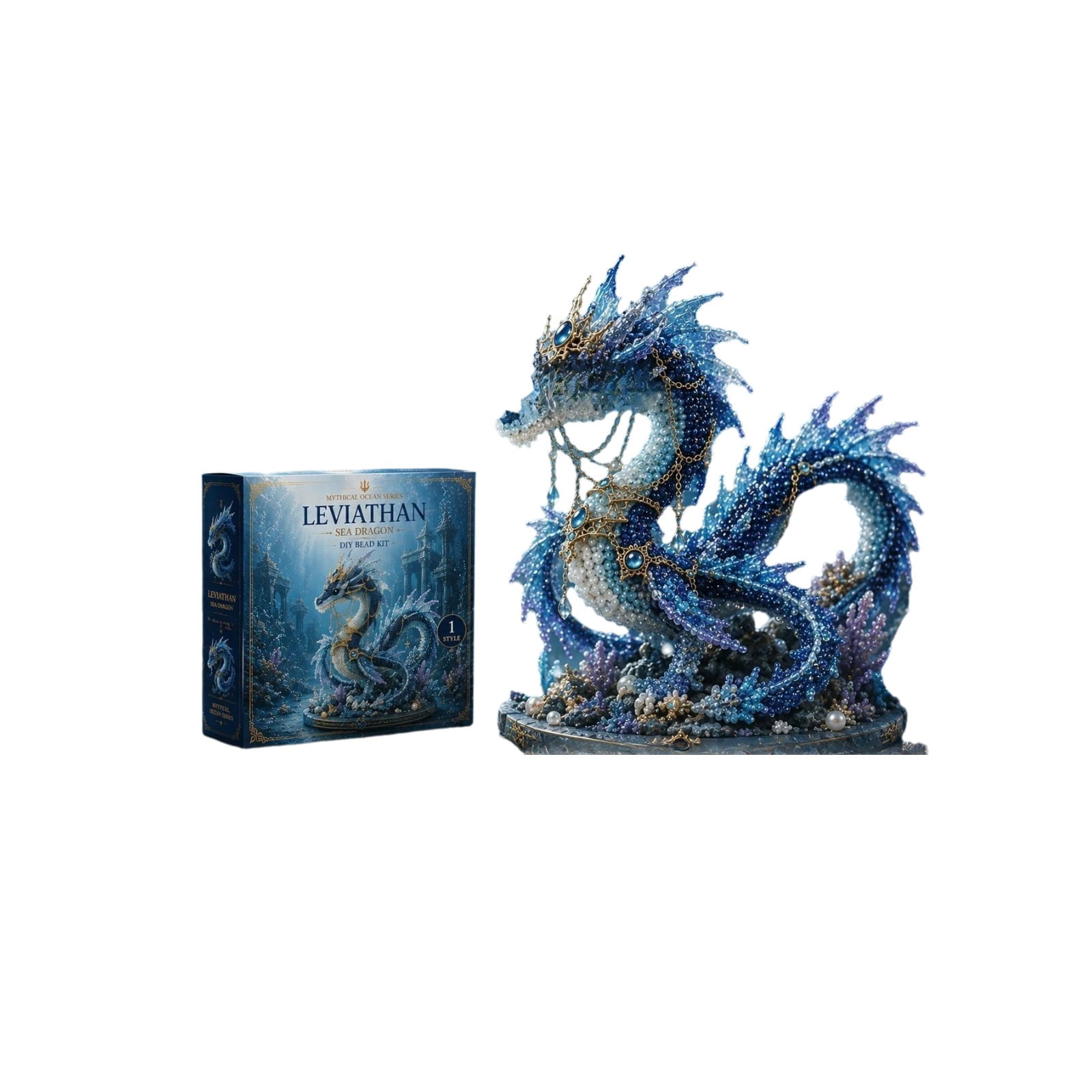 3D Leviathan Sea Dragon DIY Beading Craft Kit Gradient Blue Bead Ocean ...