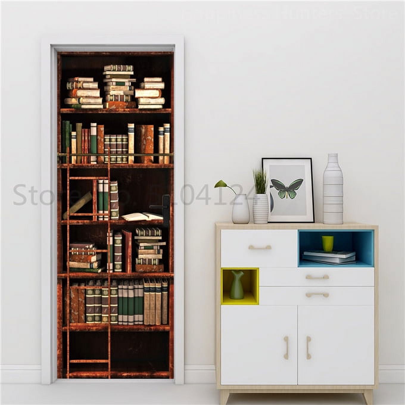 3D Library Door Sticker Self-Adhesive Vinyl Wall Sticker Room Study ...