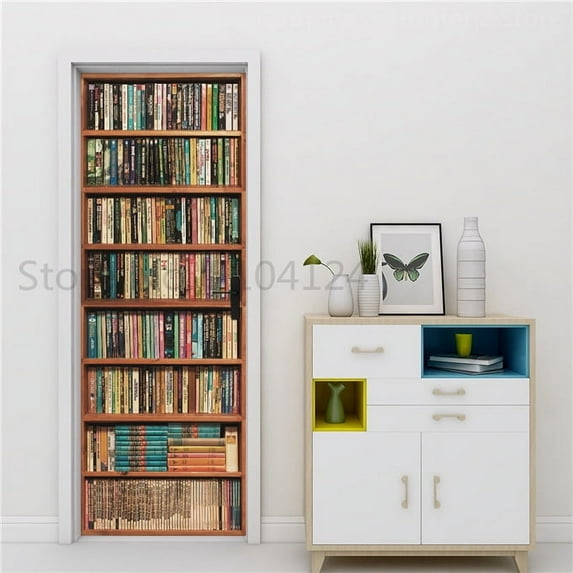 3D Library Door Sticker Self-Adhesive Vinyl Wall Sticker Room Study ...