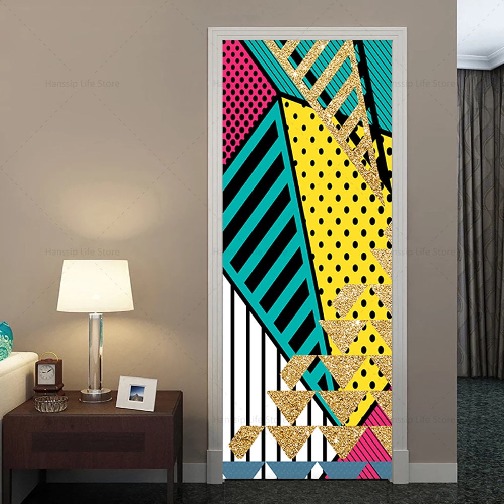 3D Light Luxury Door Sticker Multi-color Line Sense Poster PVC ...