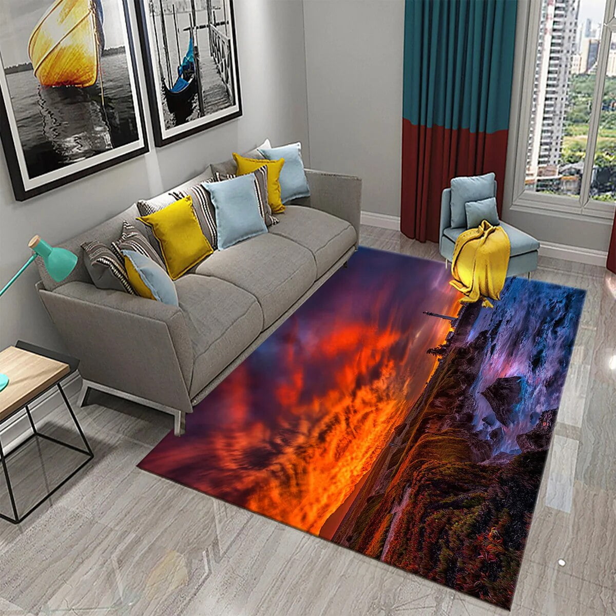 3D Lighthouse Carpet Sunset Sea Beach Theme Rugs Bathroom Kitchen ...