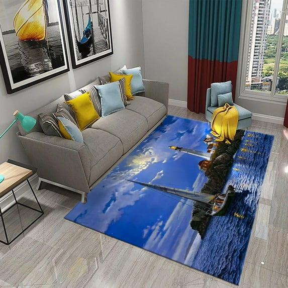3D Lighthouse Carpet Sunset Sea Beach Theme Rugs Bathroom Kitchen ...
