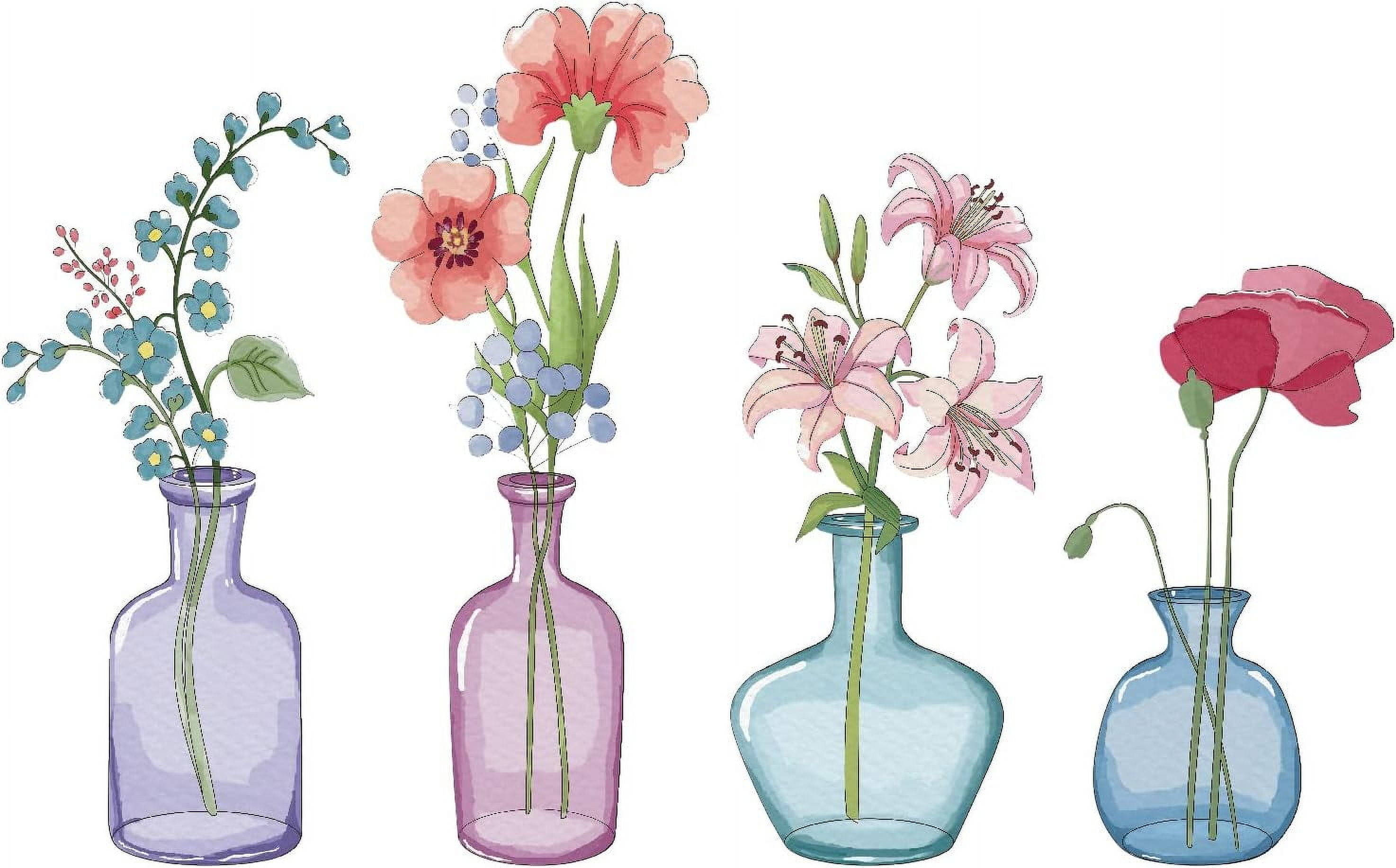 3D Lily Stickers Colorful Flowers Wall Decal 4 Style Watercolor Vase ...