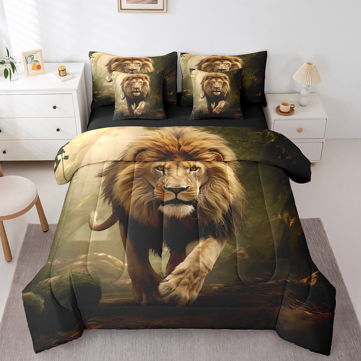 3D Lion Bedding Set Twin Size,Woodland Animal Comforter Set Teens ...