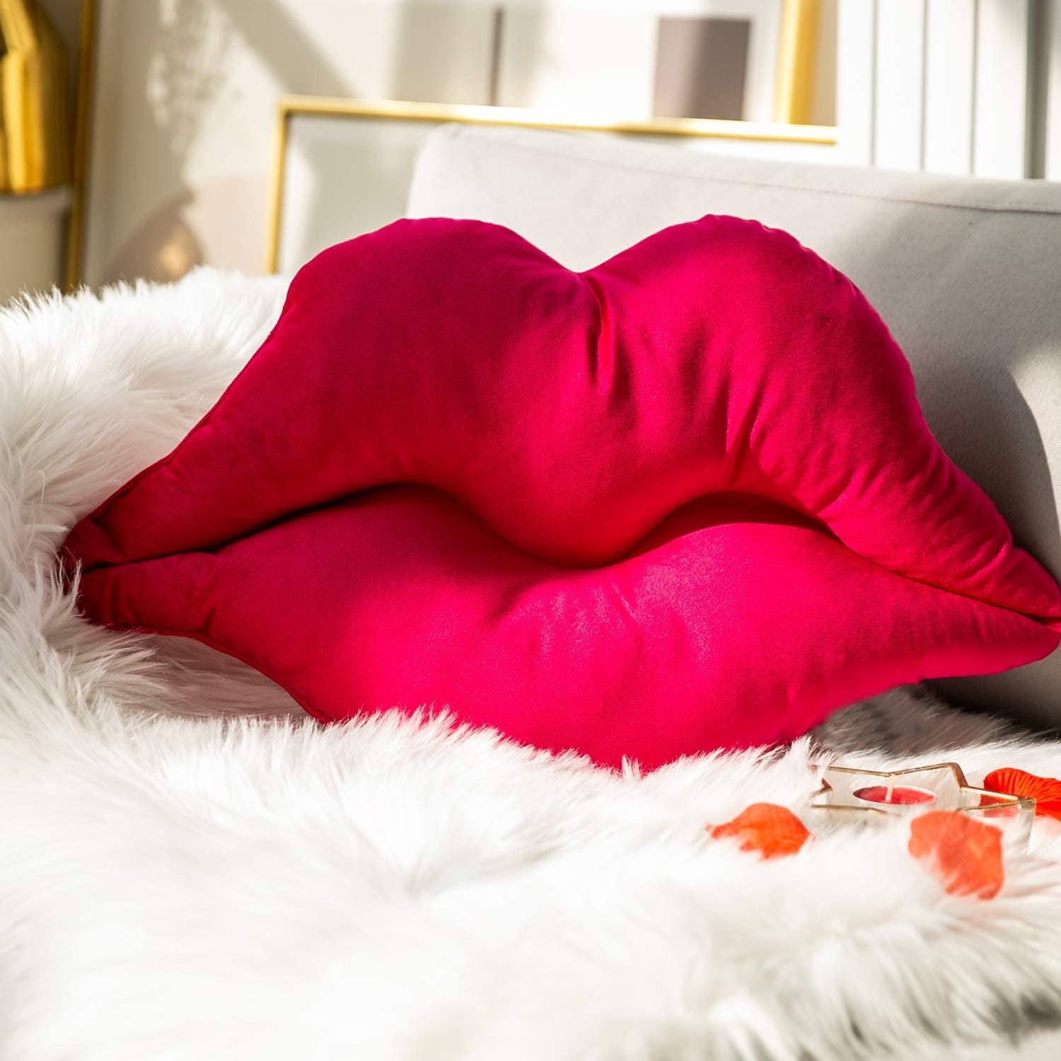 3D Lips Soft Velvet Cushion Throw Pillows for Couch Bed Living Room ...