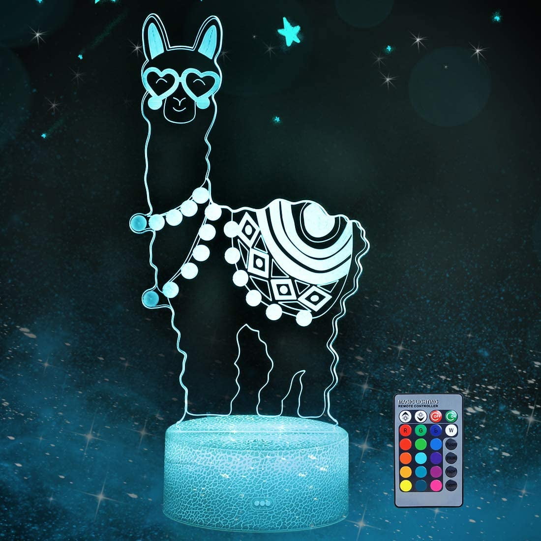 3D Llama Night Light, Love Heart Alpaca Llama 3D Visual Lamp with ...