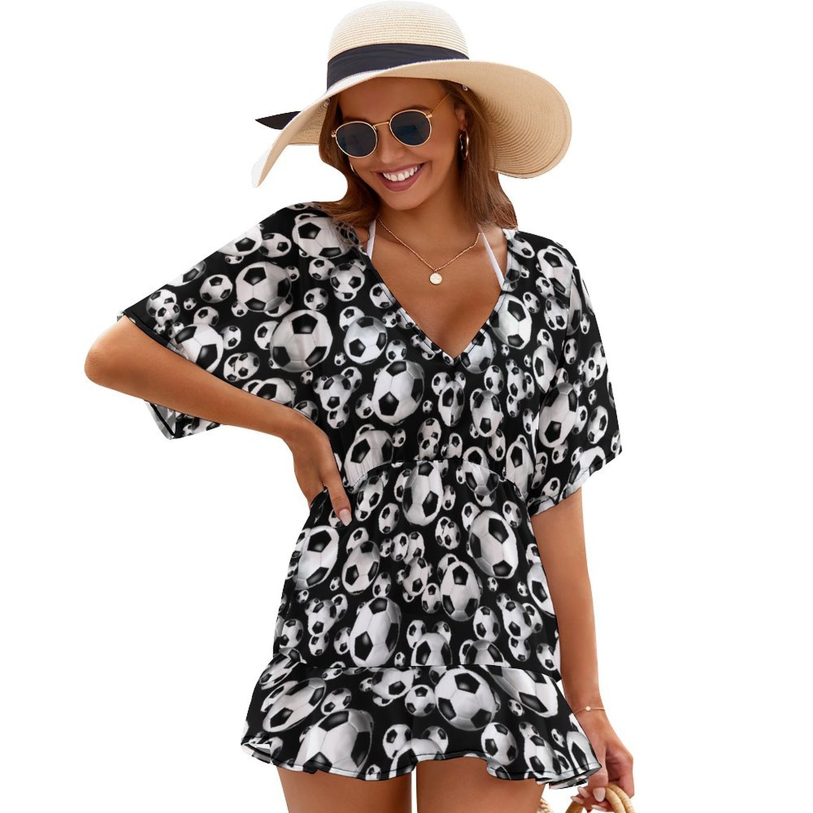 3D Look Soccer Balls Cover Ups Dresses Women Summer Dress Vintage ...