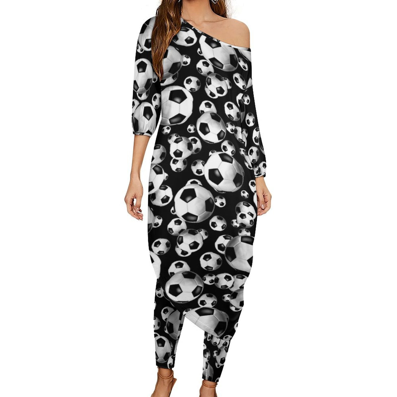 3D Look Soccer Balls Pattern Elegant Casual Diagonal Shoulder 2PCS Set ...