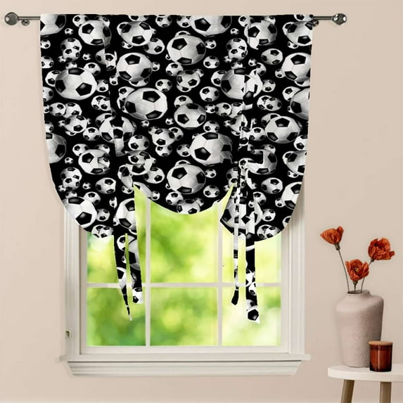 3D Look Soccer Balls Pattern Window Curtain for Living Room Roman ...