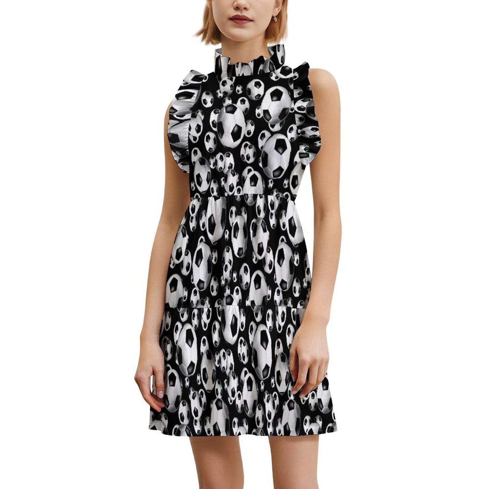 3D Look Soccer Balls Women's Fashion Casual Dress Summer Stand Up ...