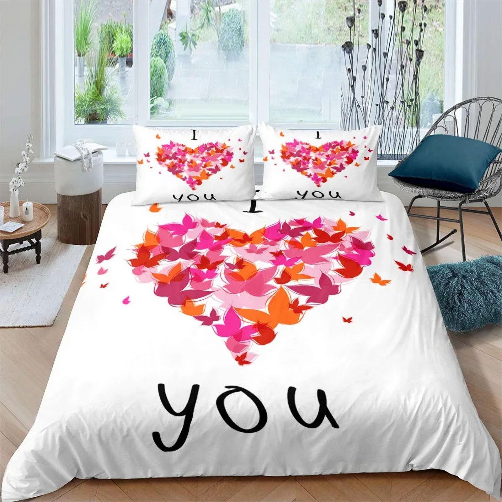 3D Love Heart Duvet Cover Romantic Bedding Set Microfiber Love Letters ...