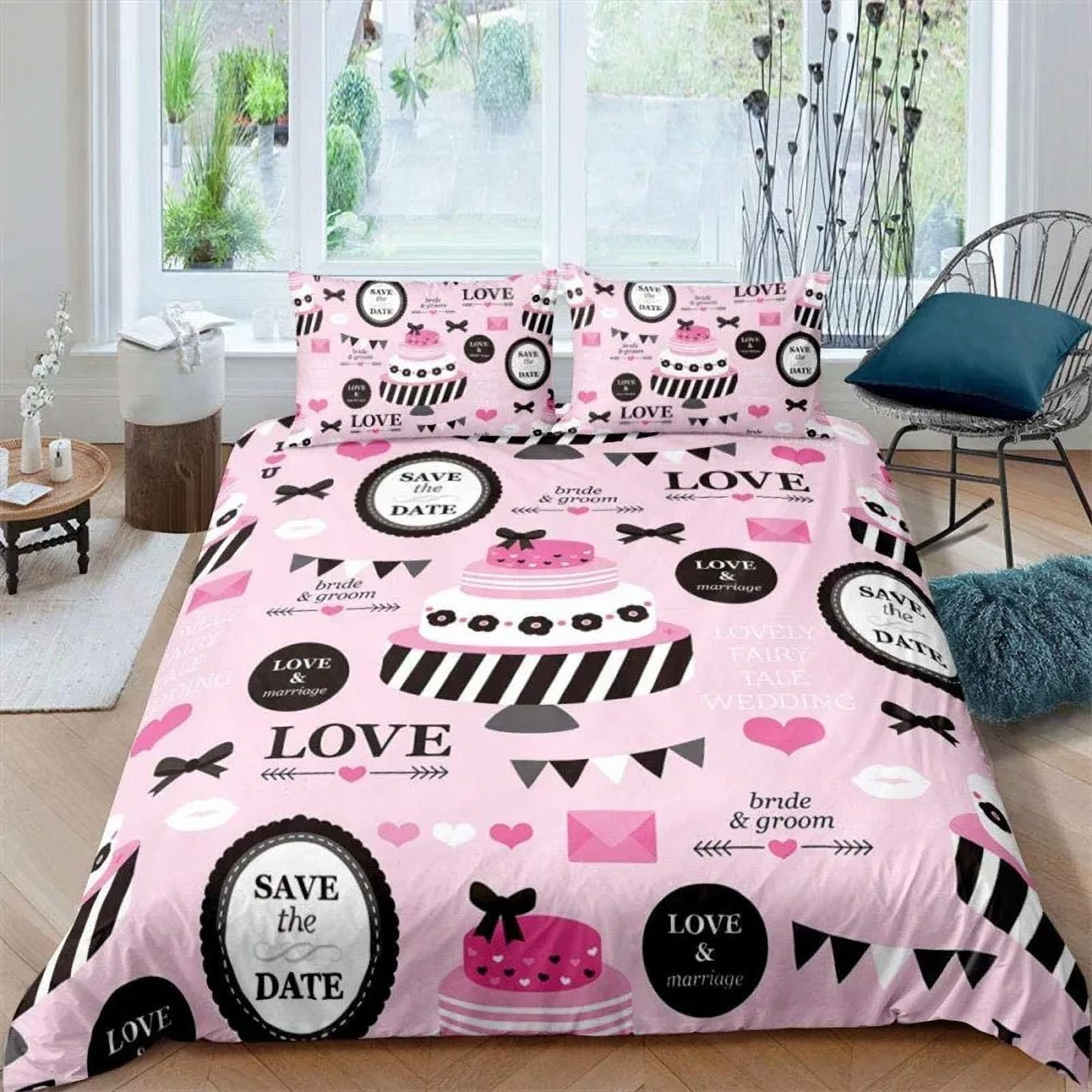 3D Love Heart Duvet Cover Romantic Bedding Set Microfiber Love Letters ...