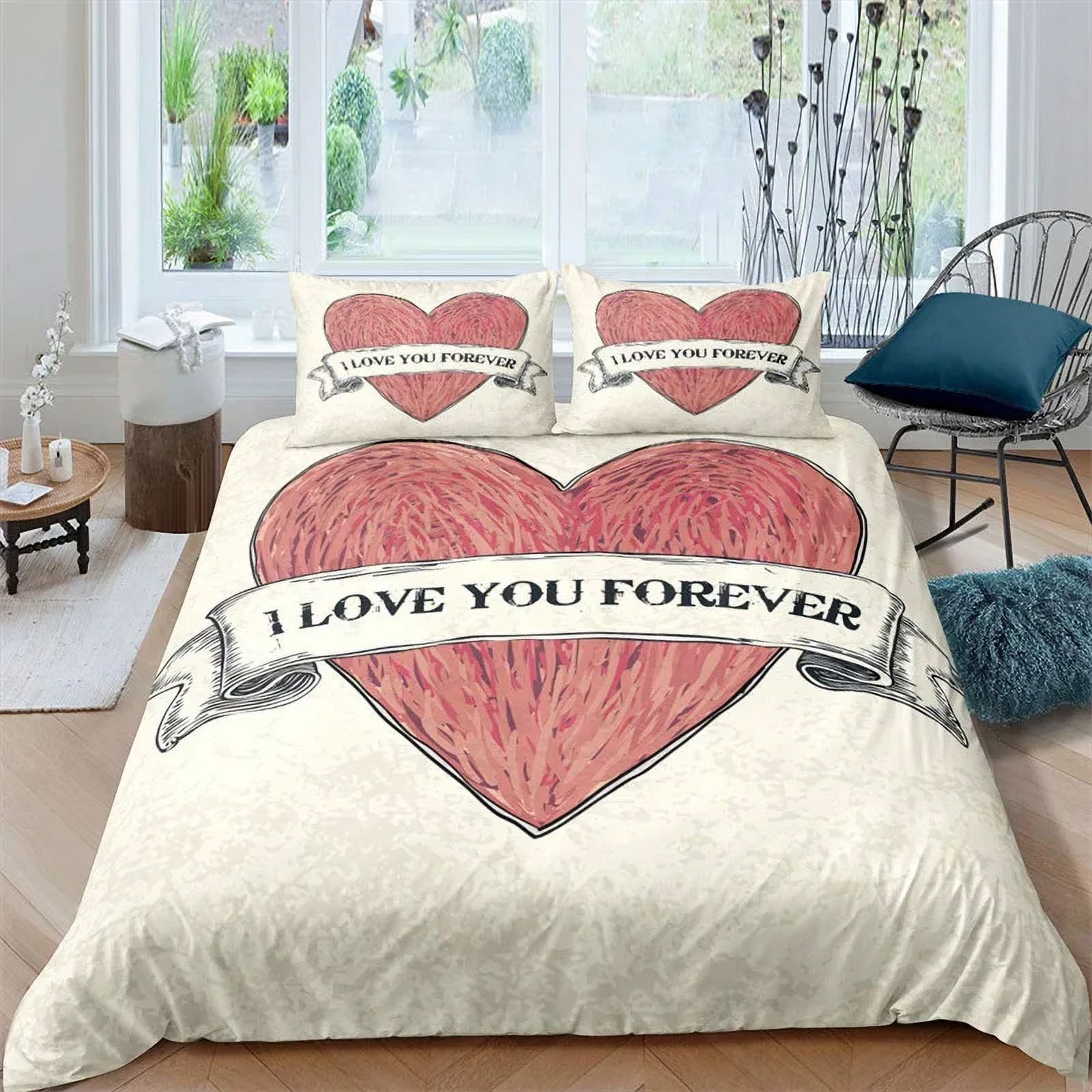 3D Love Heart Duvet Cover Romantic Bedding Set Microfiber Love Letters ...