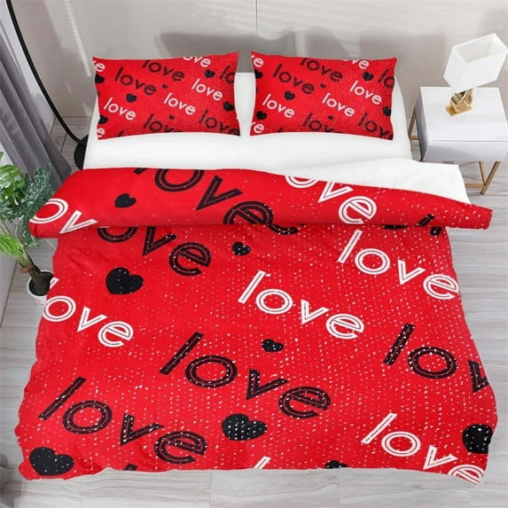 3D Love Heart Duvet Cover Romantic Bedding Set Microfiber Love Letters ...