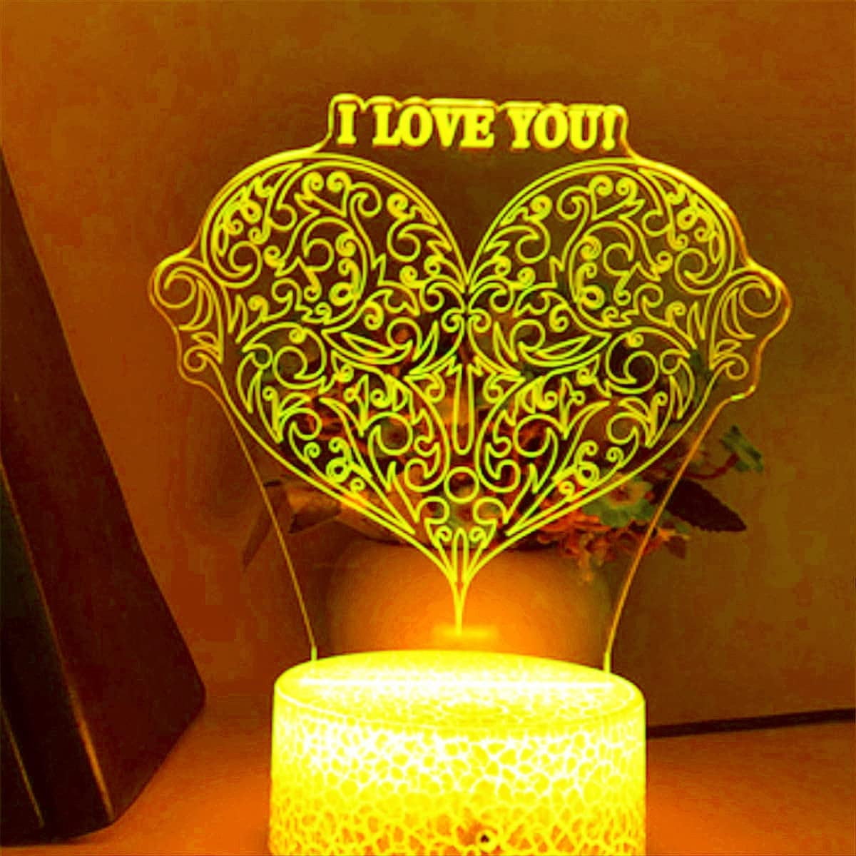 3D Love Heart Night Light Led Touch Switch Decor Table Desk Optical ...