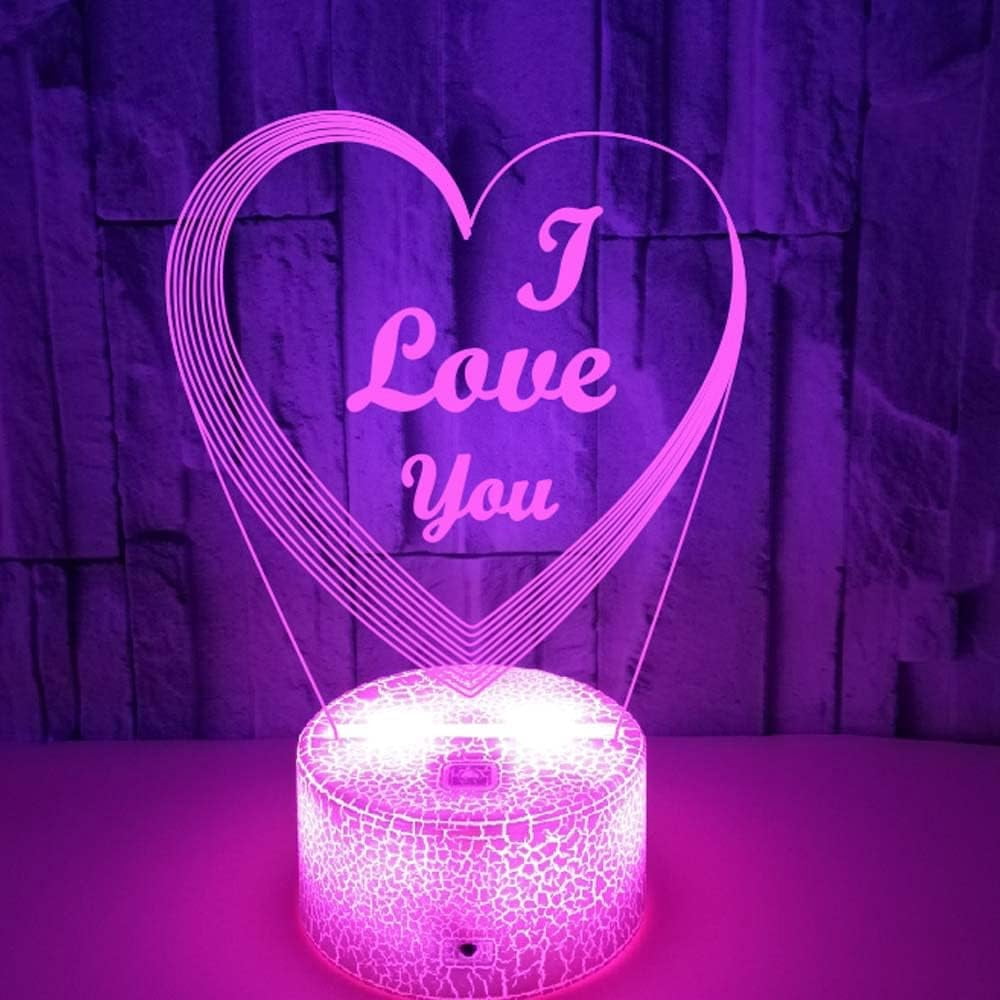 3D Love Heart Night Light Table Desk Optical Illusion Lamps 7 Color ...