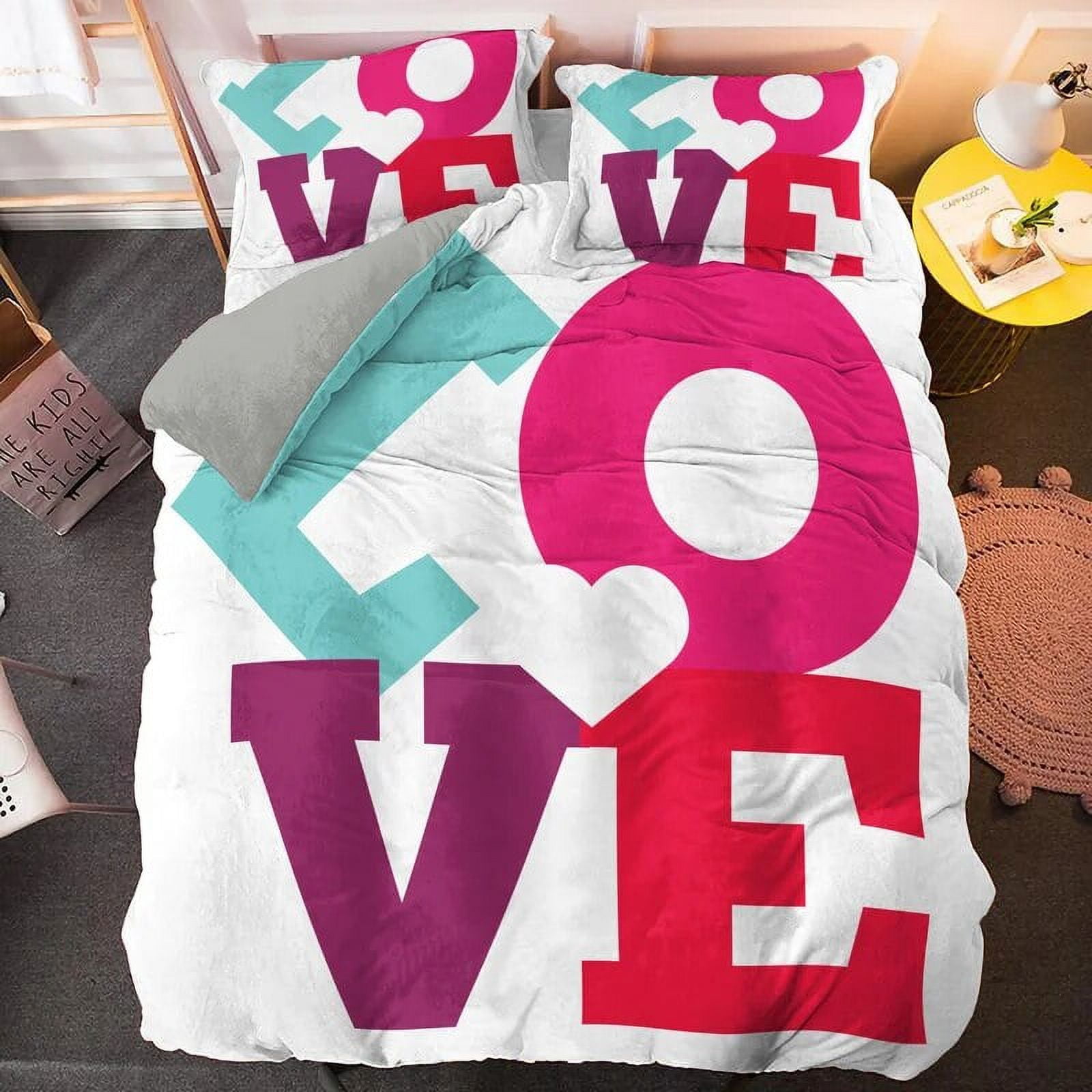 3D Love Heart Pattern Print Duvet Cover Set King Size Comforter Cover ...