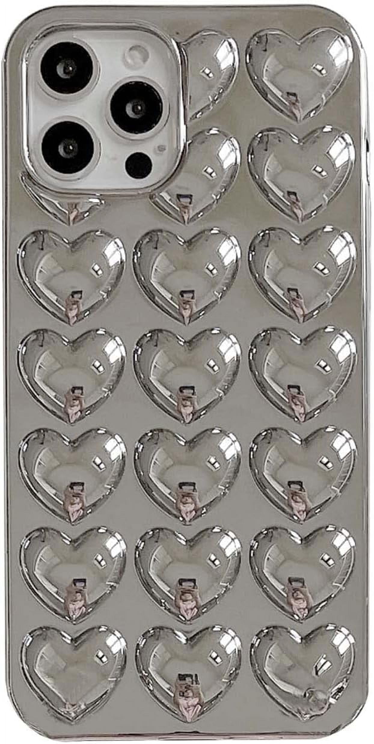 3D Love Heart Plating Silver Phone Case Compatible with iPhone 13 Pro ...