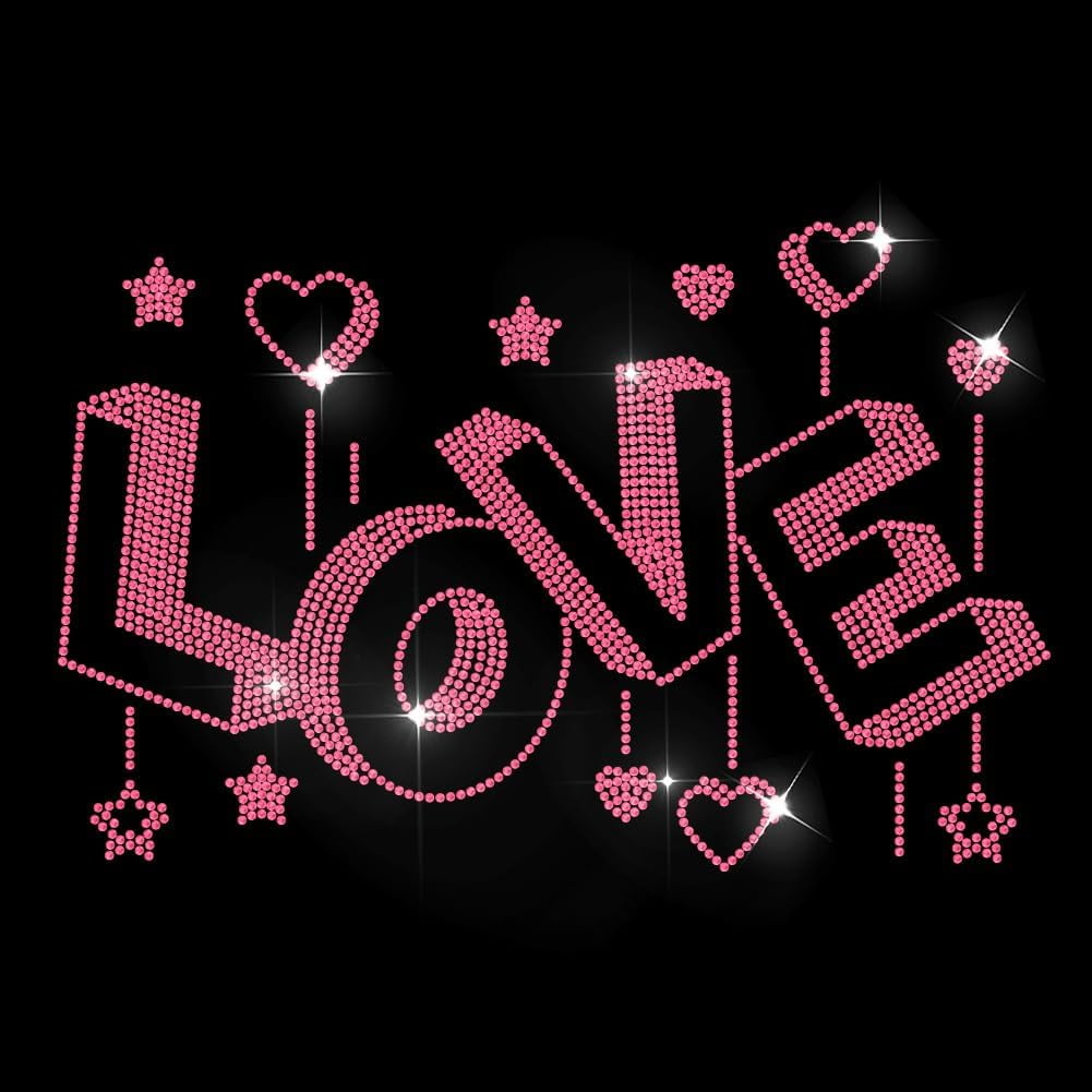 3D Love Rhinestone Iron on Hotfix Heat Transfer Decal Romantic Star Hot ...