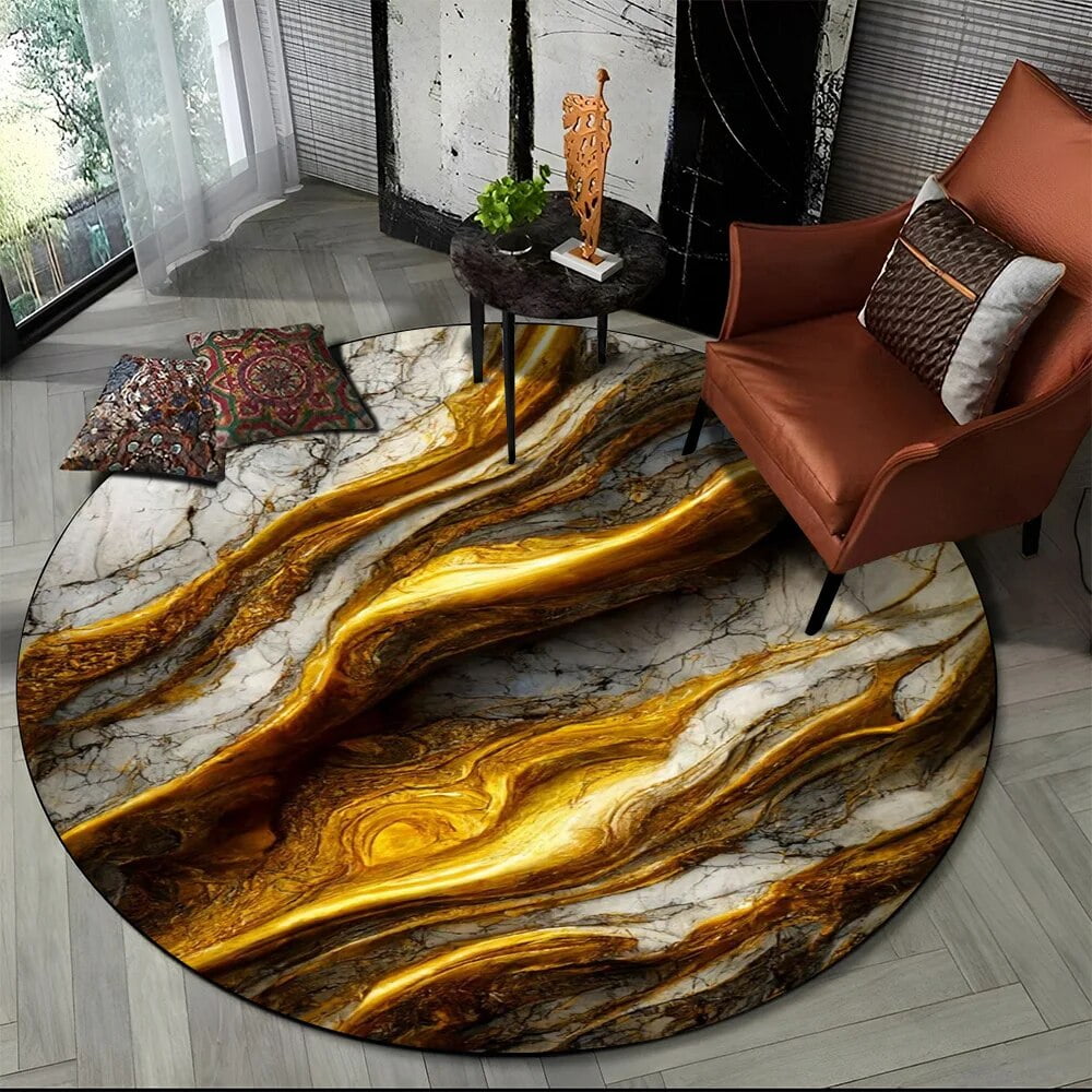 3D Luxurious Colour Marble Blue Green Gold Round Carpet Rug for Living ...