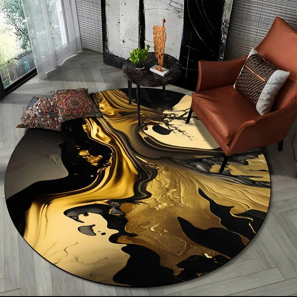 3D Luxurious Colour Marble Blue Green Gold Round Carpet Rug for Living ...