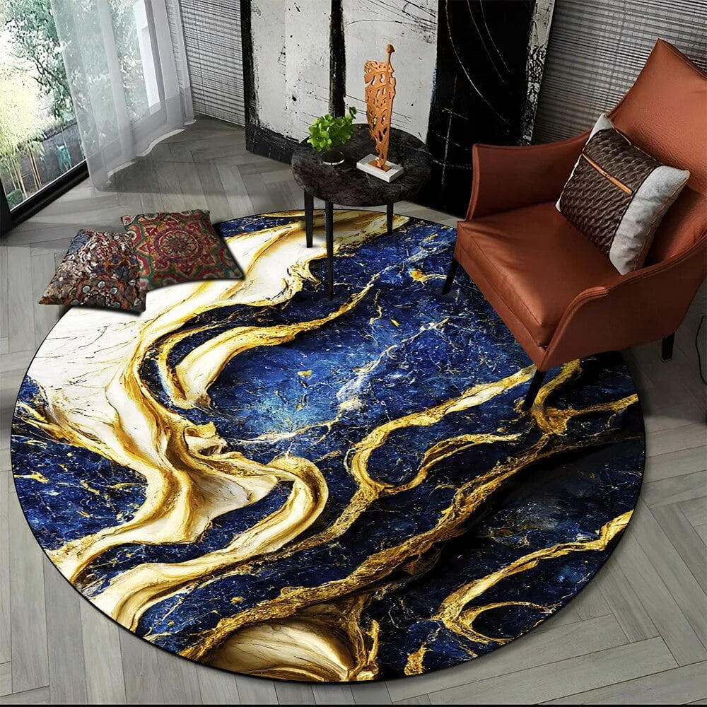 3D Luxurious Colour Marble Blue Green Gold Round Carpet Rug for Living ...