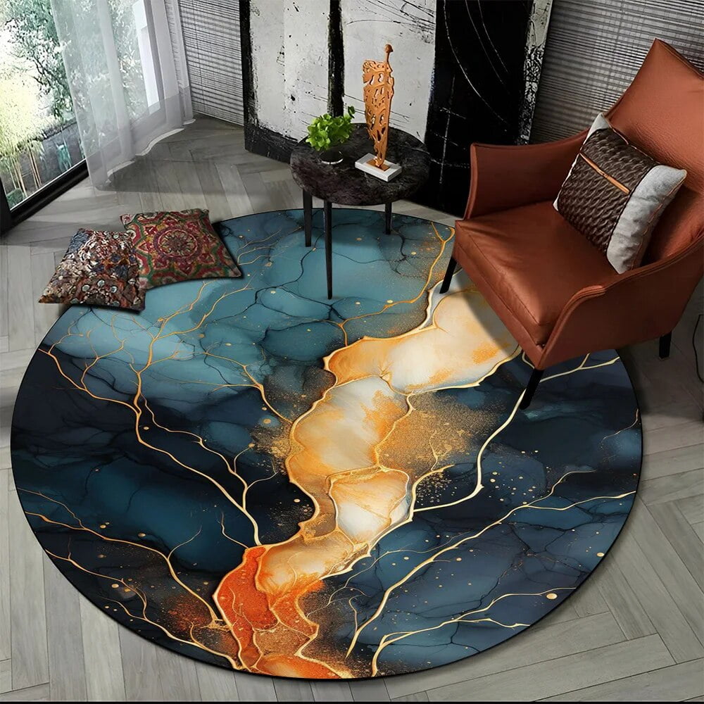 3D Luxurious Colour Marble Blue Green Gold Round Carpet Rug for Living ...