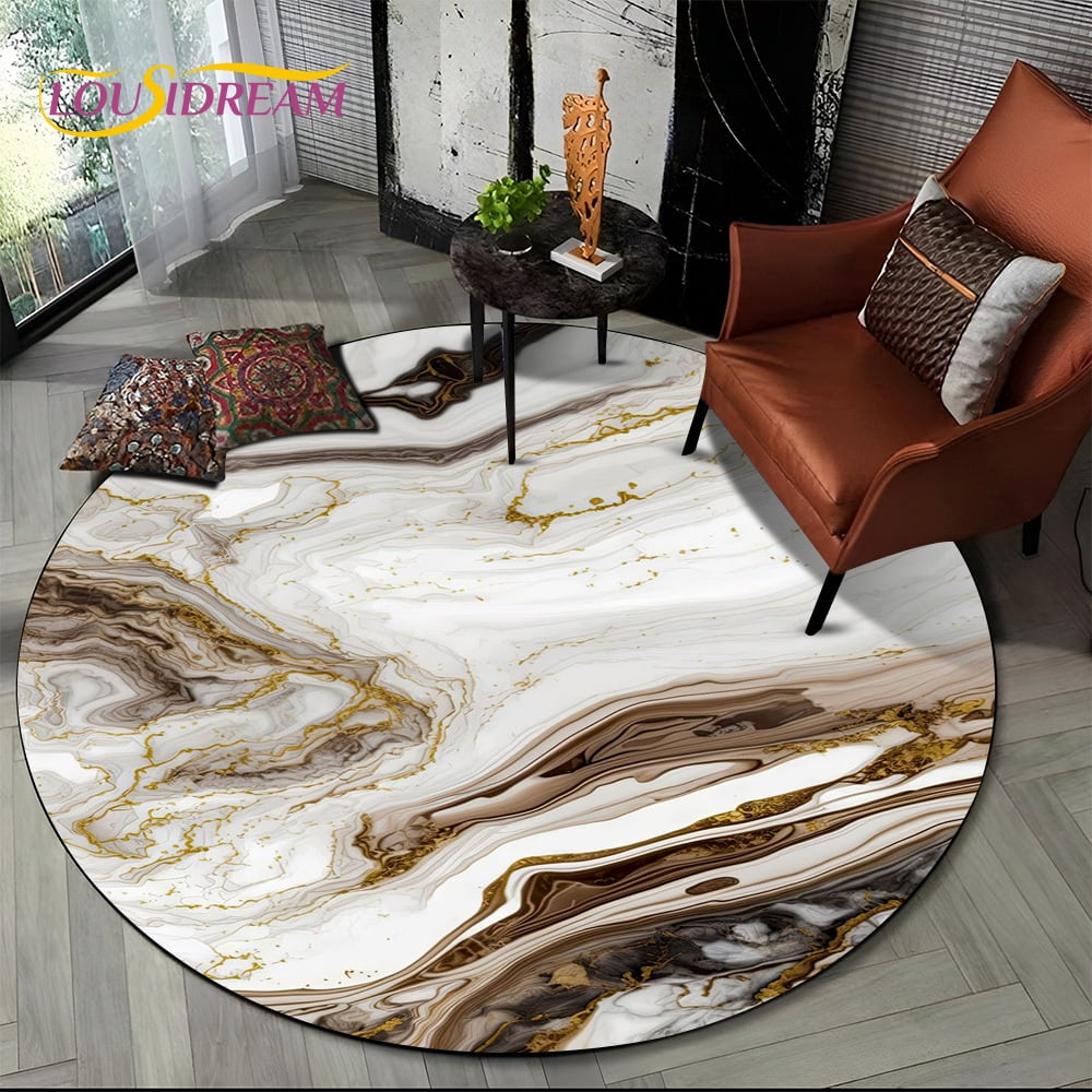 3D Luxurious Colour Marble Blue Green Gold Round Carpet Rug for Living ...