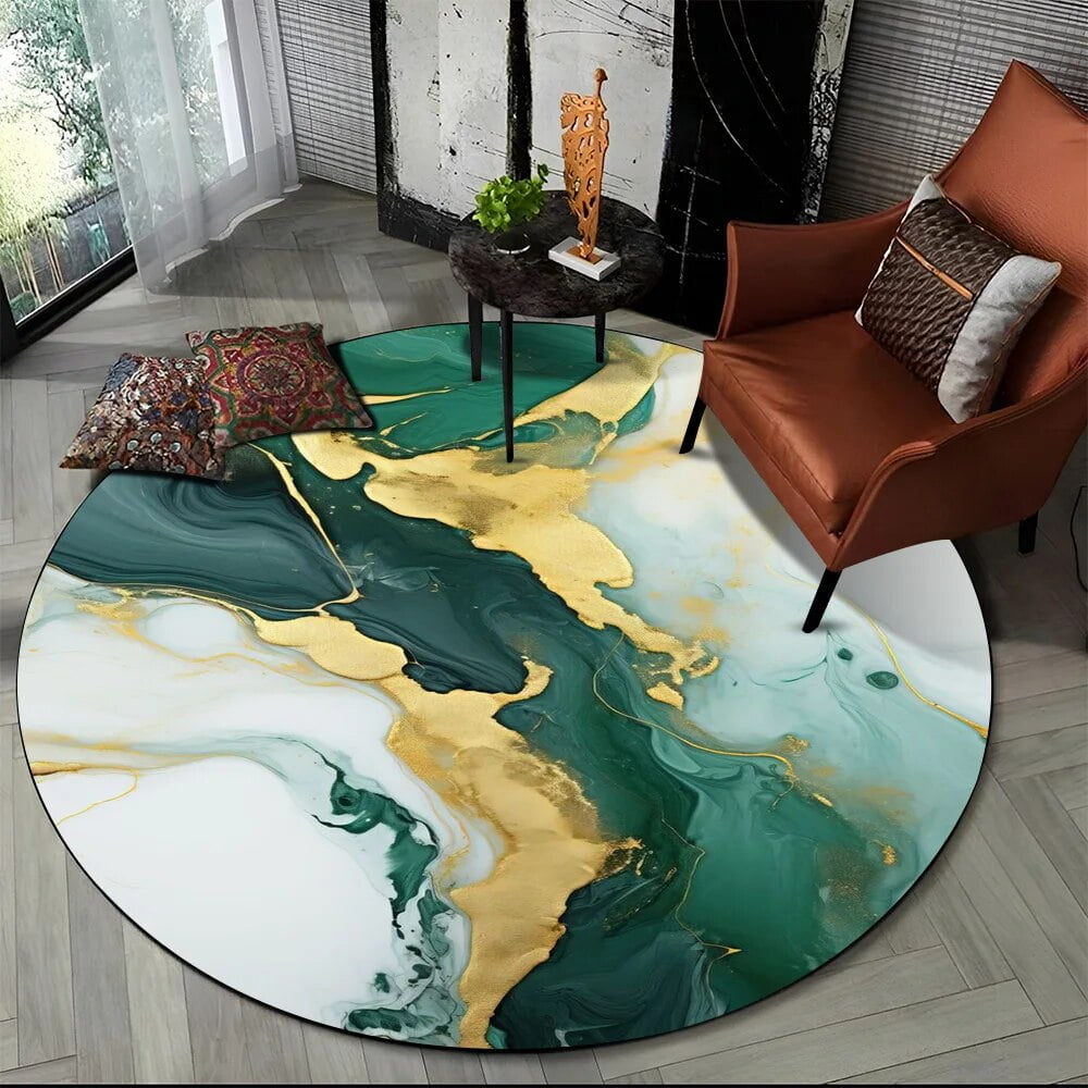 3D Luxurious Colour Marble Blue Green Gold Round Carpet Rug for Living ...