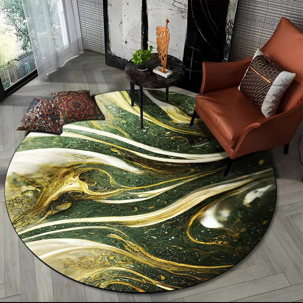 3D Luxurious Colour Marble Blue Green Gold Round Carpet Rug for Living ...