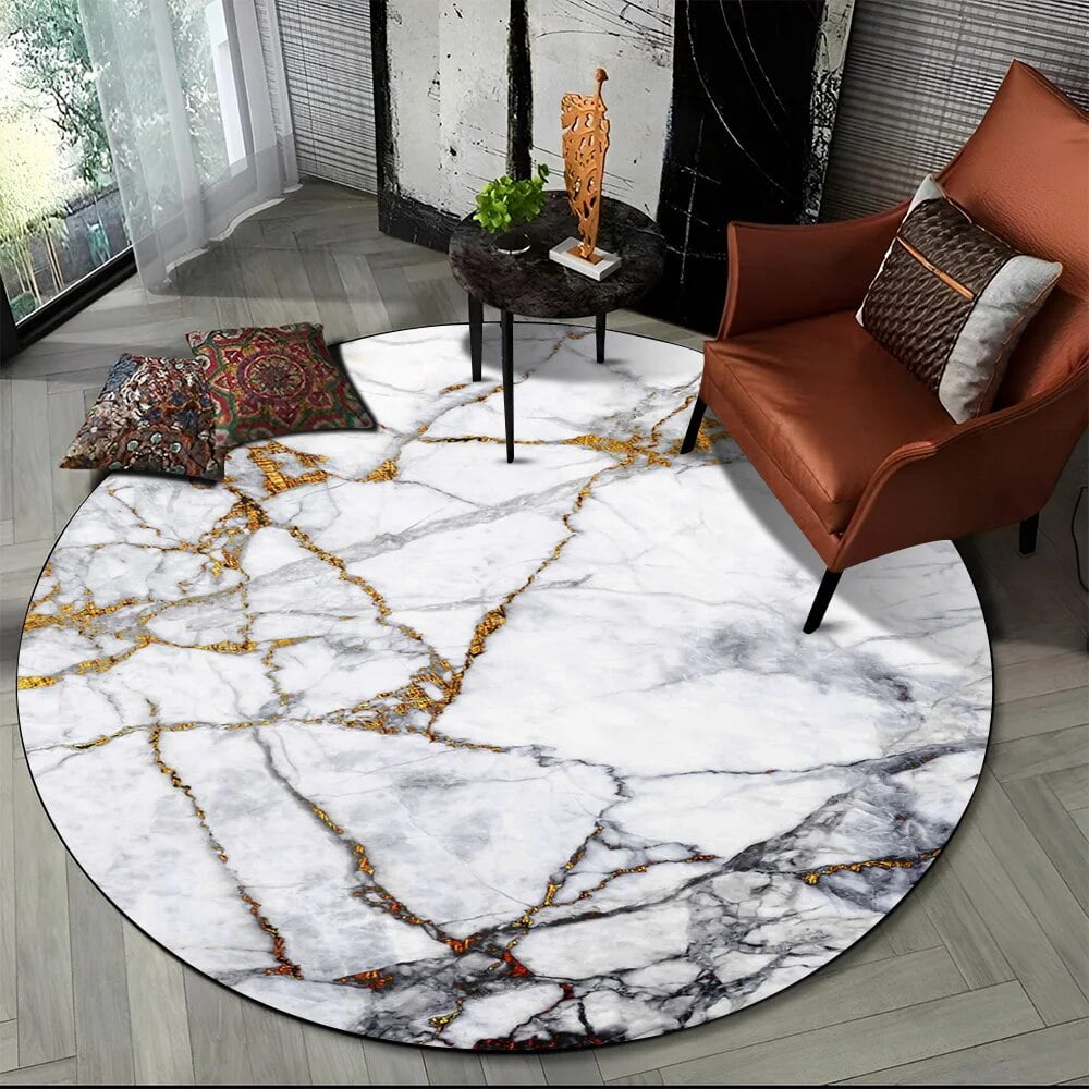 3D Luxurious Colour Marble Blue Green Gold Round Carpet Rug for Living ...